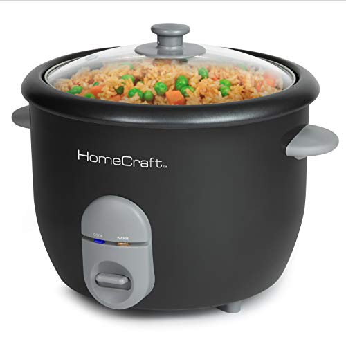 HomeCraft HCRC16BK 16-Cup Cooked (8 Uncooked) Rice Cooker & Food Steamer, One Touch Operation, Warm Mode, With Measuring Cup & Spatula, Perfect For White, Brown, Long Grain, Wild