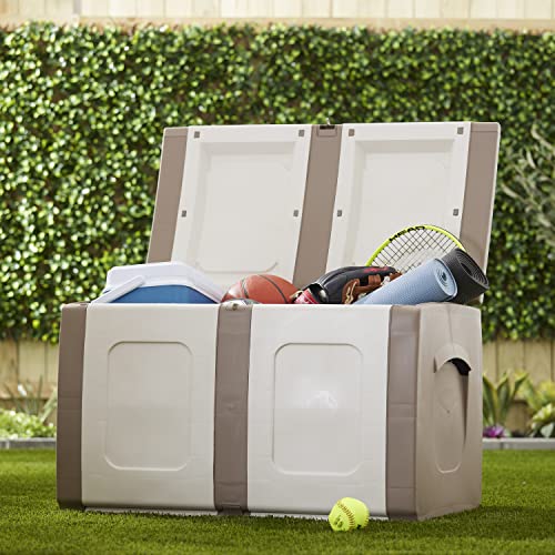 Homeplast Regular 52.83 Gallon Capacity Indoor Outdoor Heavy Duty Plastic Deck Box Storage Trunk, Beige/White