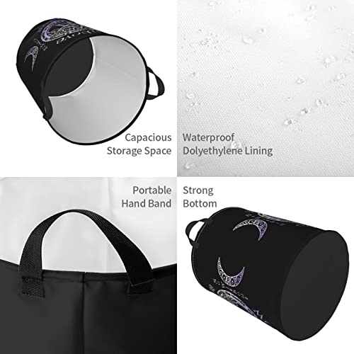 Waterproof Wiccan Pagan Witch Tripple Moon Pentagram Circular Hamper Round Laundry Baskets Foldable Laundry Bags For Family/Kids/Bathroom/Bedroom/Dorm Medium