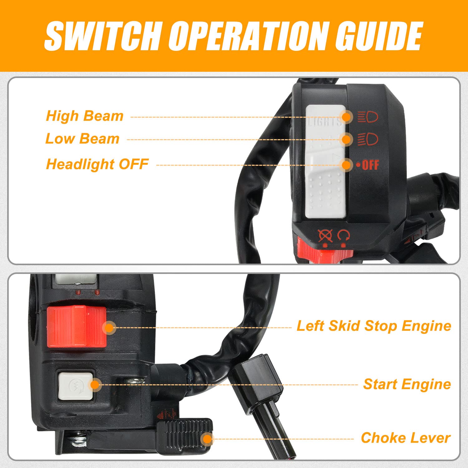 Engine Switch Left Handlebar Headlight Switch Compatible with Yamaha YFM Grizzly 350 400 660 Big Bear 250 400 Bruin 250 350 Kodiak 400 450 Raptor 350 660 Wolverine 350 450 Replace 5LP-83973-01-00