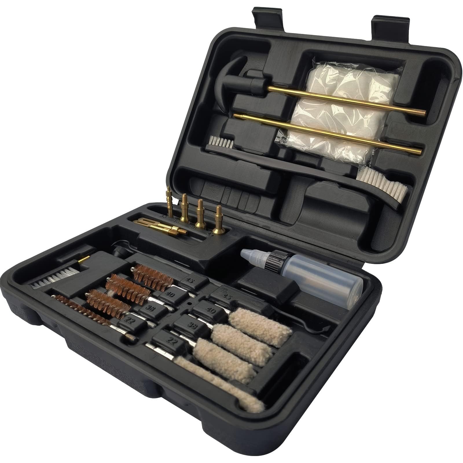 Funryer Universal Gun Cleaning Kit Pistol 9mm .38 .22 .40 .45 Caliber for Handgun Hunting Shooting with Bronze Bore Brush & Brass Jag Oil Bottle