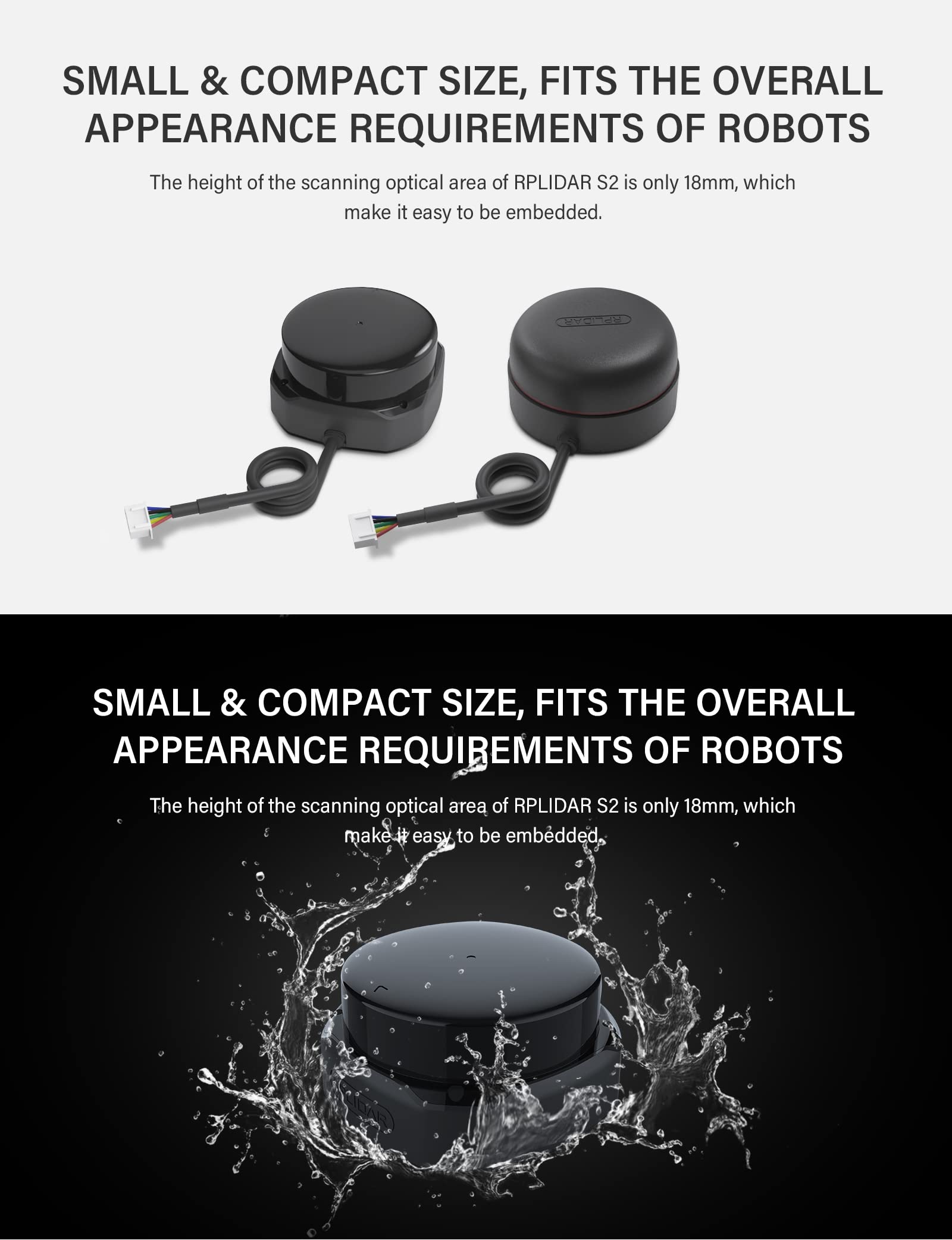 youyeetoo RPLIDAR S2 Lidar Sensor Scanner, 30 Meter (98ft) 360° DTOF Laser Range, 32000 Sample Rate, IP65 Support Indoor Outdoor Robot