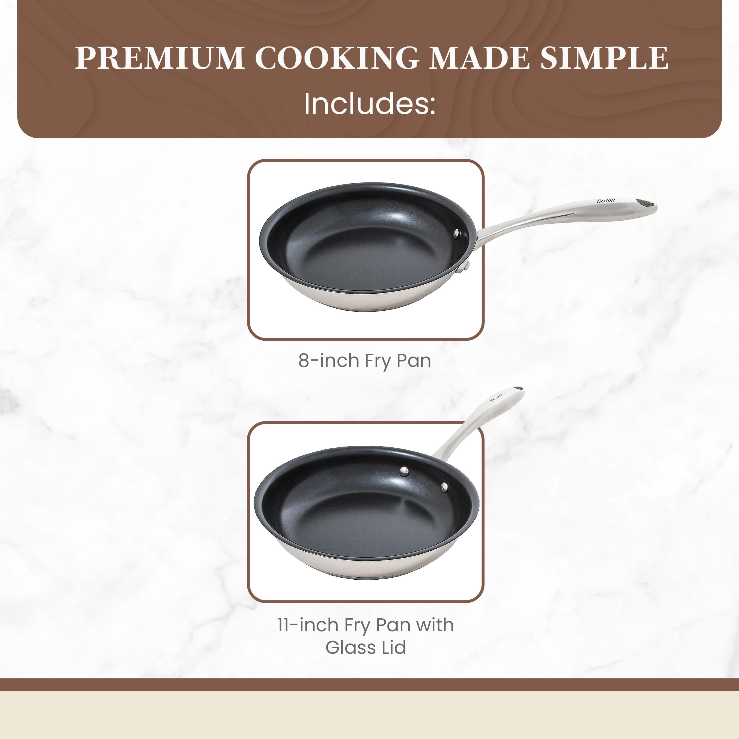 Non Stick Frying Pans Tuxton Concentrix 2pc Stainless Steel Pan Set - Stove & Oven Compatible 8 & 11in Ceramic Frying Pan with Riveted Handles Cobalt Blue