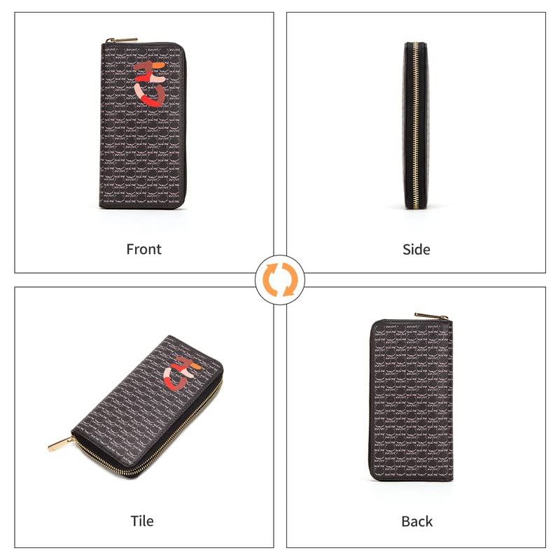 Long wallet card printing clutch zipper mobile phone bag purse (Black)