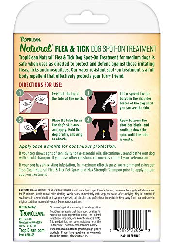 TropiClean Natural Flea & Tick Spot On Treatment for Medium Dogs 35 to 75 lbs.