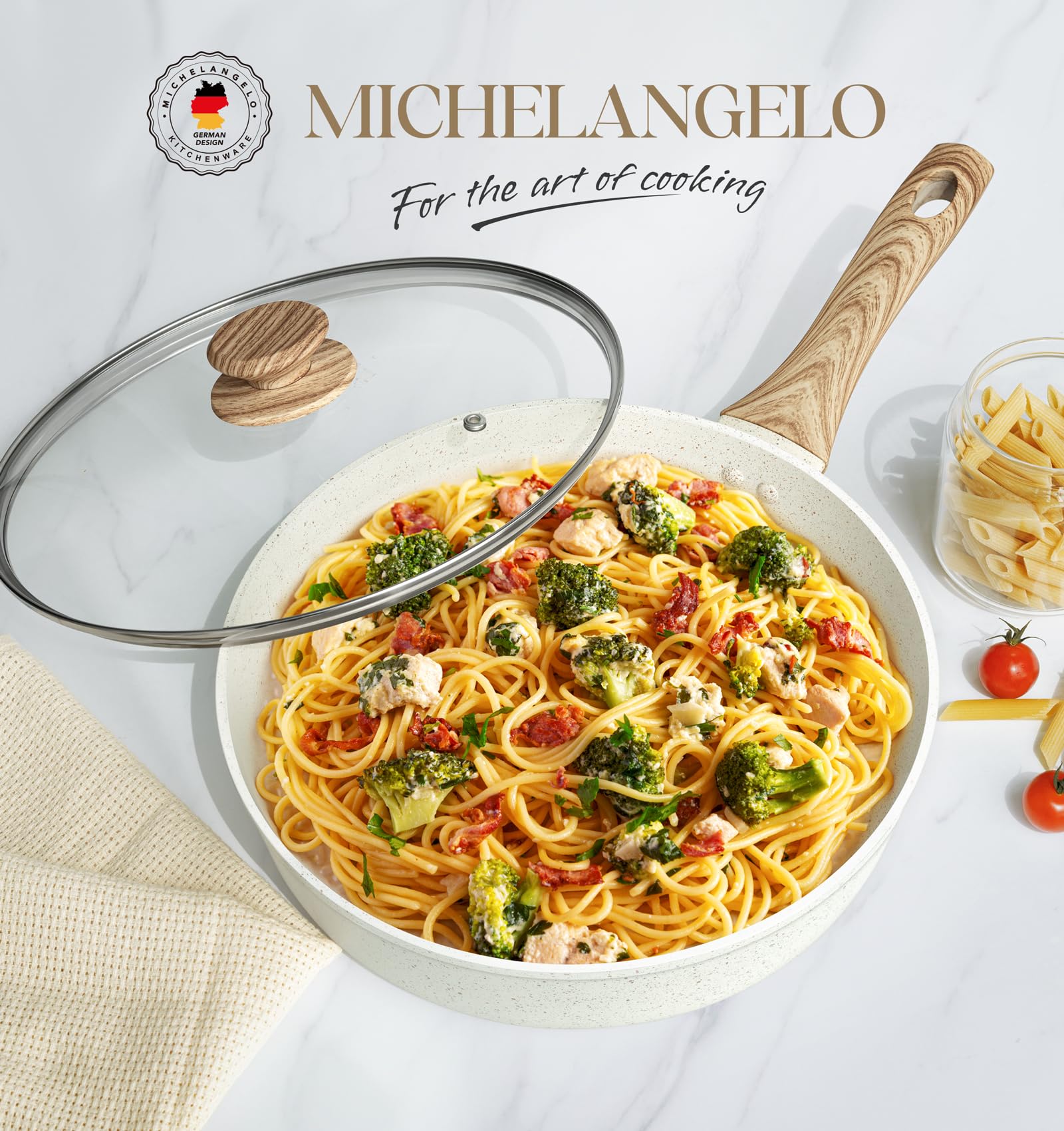 MICHELANGELO Frying Pans Nonstick with Lid - 11 Inch Deep Frying Pan, 5 Qt Saute Pan with Lid, Nonstick Skillet with Lid, Deep Skillet Induction Compatible