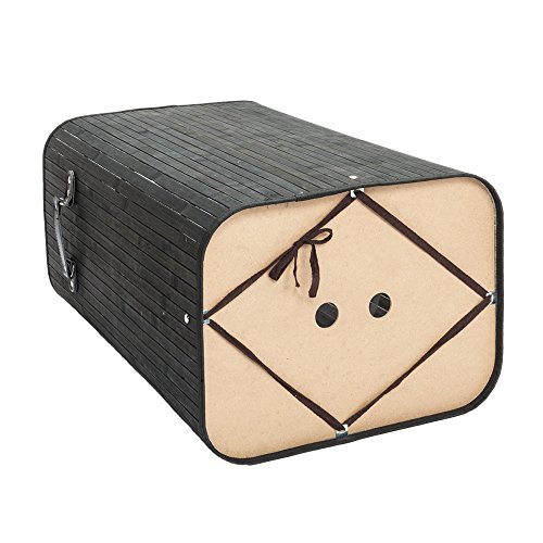 Takefuns Single Lattice Bamboo Folding Basket Body with Cover, Laundry Basket,Cloth Storage Basket Dirty Clothes Hamper for Apartment, Dormitory - Black