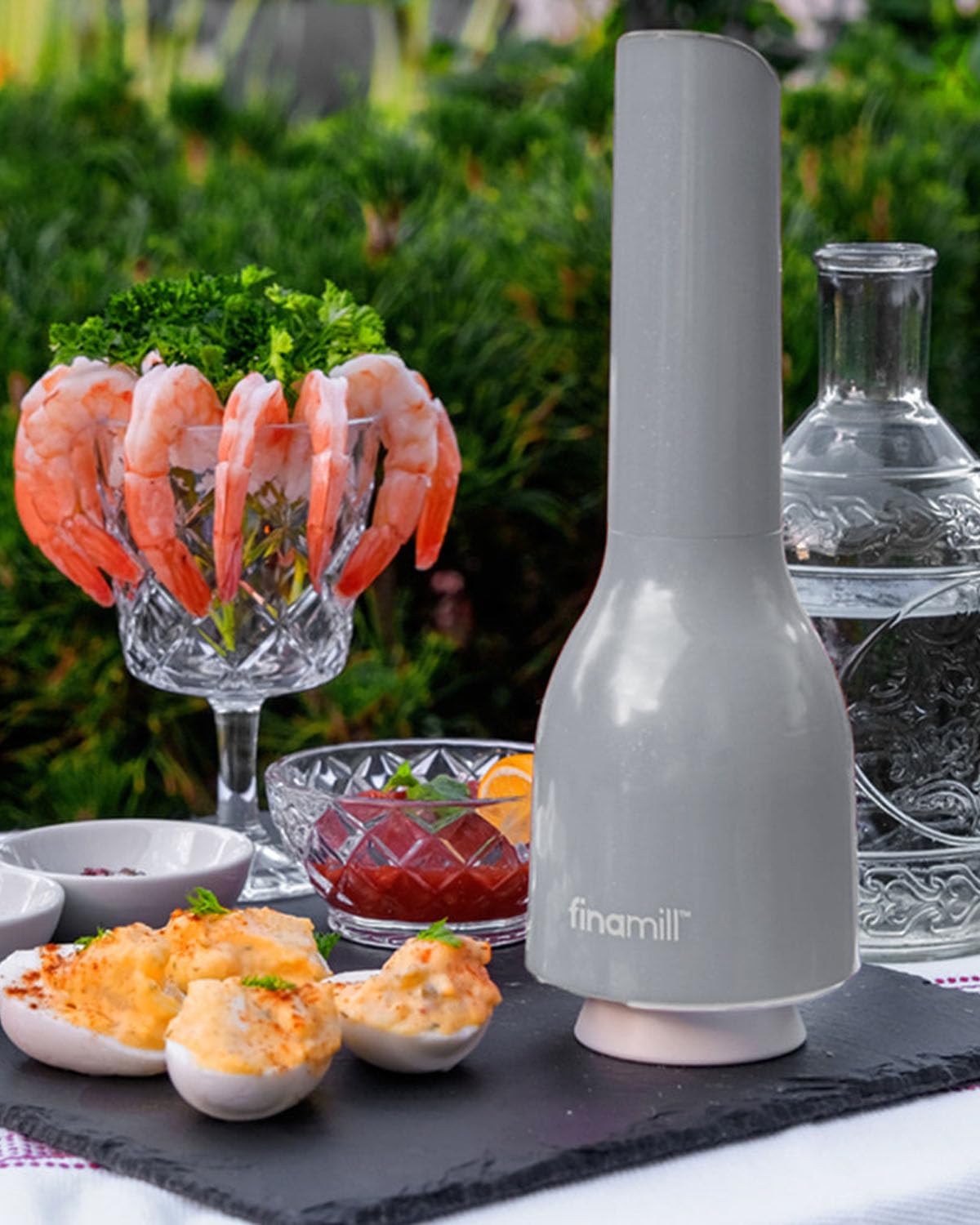 Finamill’s Spice Grinder Salt & Pepper Deluxe Gift Set - Includes One Battery-Operated Finamill, Two Finapod PRO Plus Grinding Pods, Two Packets of Salt and Peppercorn Finaspice (Stone)