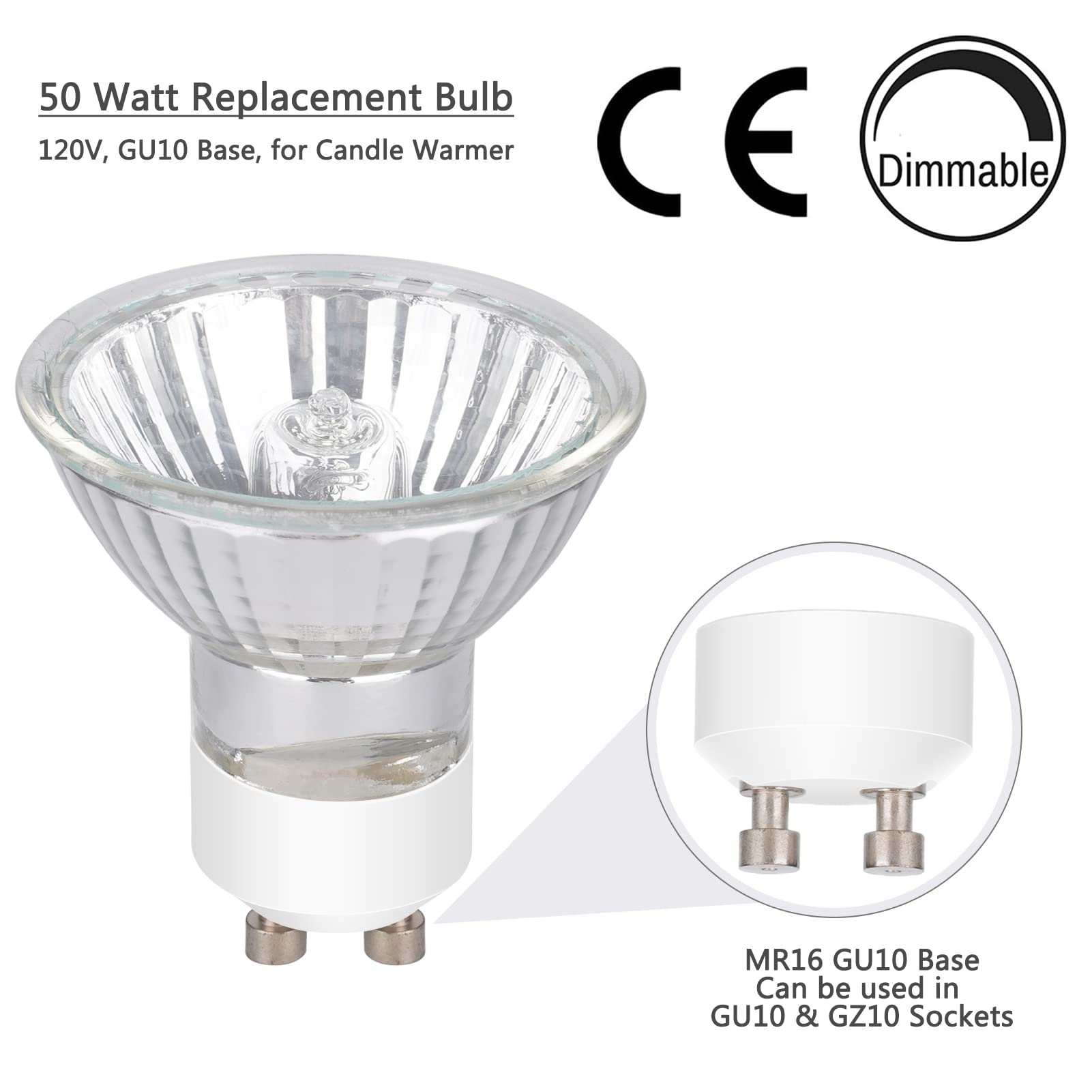 XBOCMY GU10 Halogen Light Bulbs, 6 Pack 120V 50W MR16 GU10 MR16 Track Light Bulbs with Changer, Dimmable, gu10+c 120v 50w for Track&Recessed Lighting, High Brightness with Glass Cover, Long Lifespan
