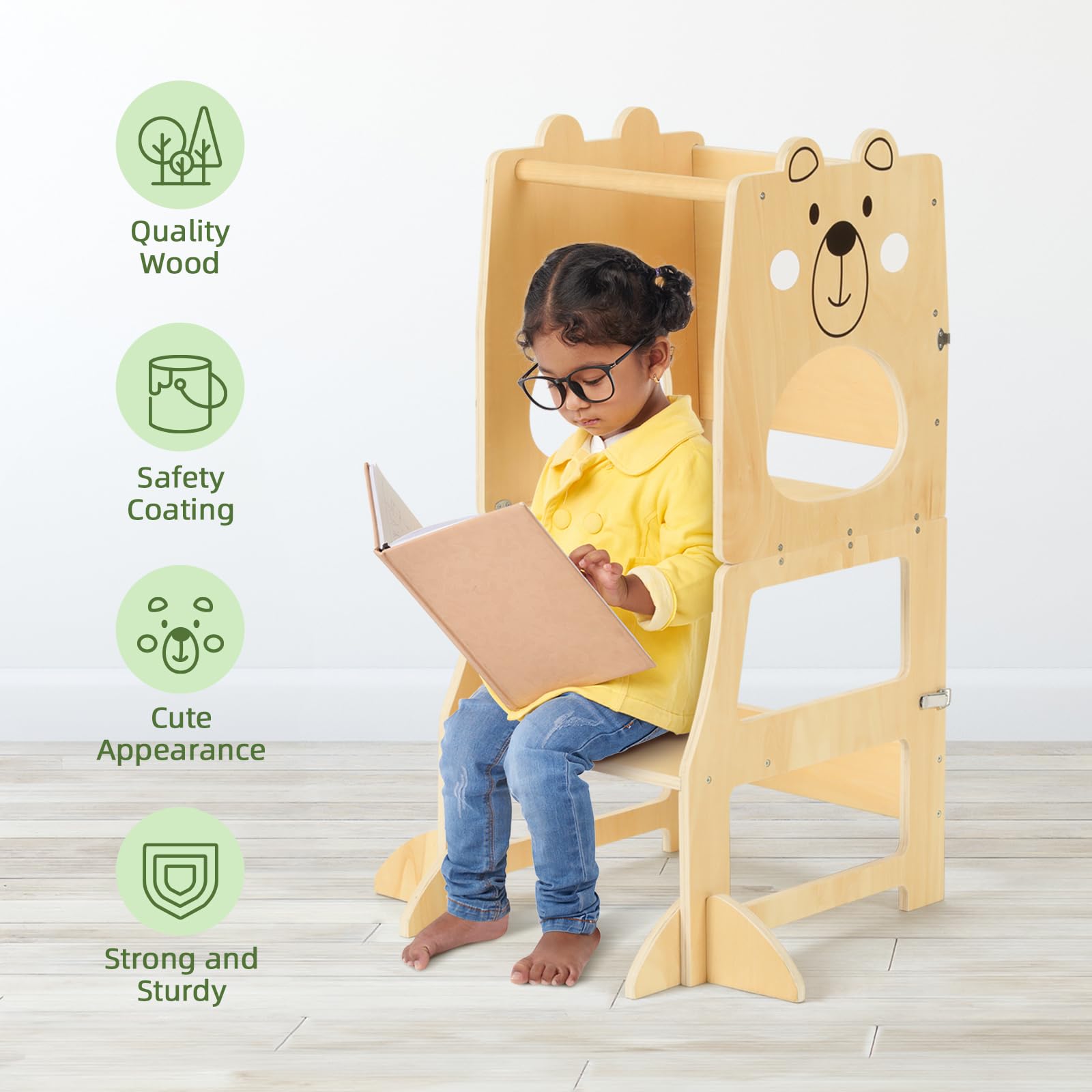OOOK 3-in-1 Learning Kids Tower, Kitchen Stool for Toddlers Wtih Foldable Kids Tower, Kitchen Stool for Kids, Learning Kids Tower Suitable for Bathroom and Kitchen