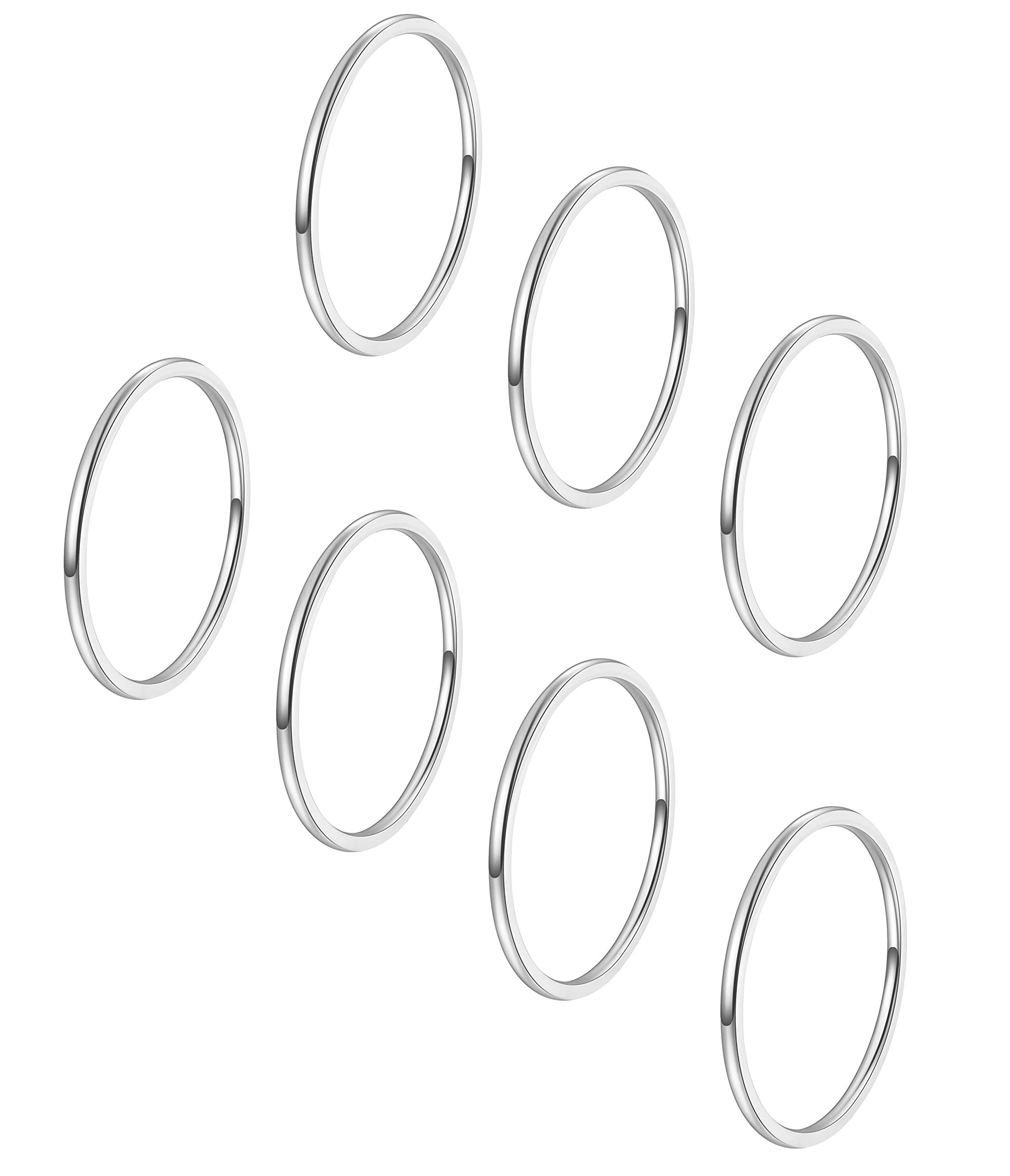 EZSONA 7Pcs Dainty Simple Stainless Steel Rings for Women Teen Girls Midi Knuckle Pinky Ring Thin Stackable Bands Silver Size 3
