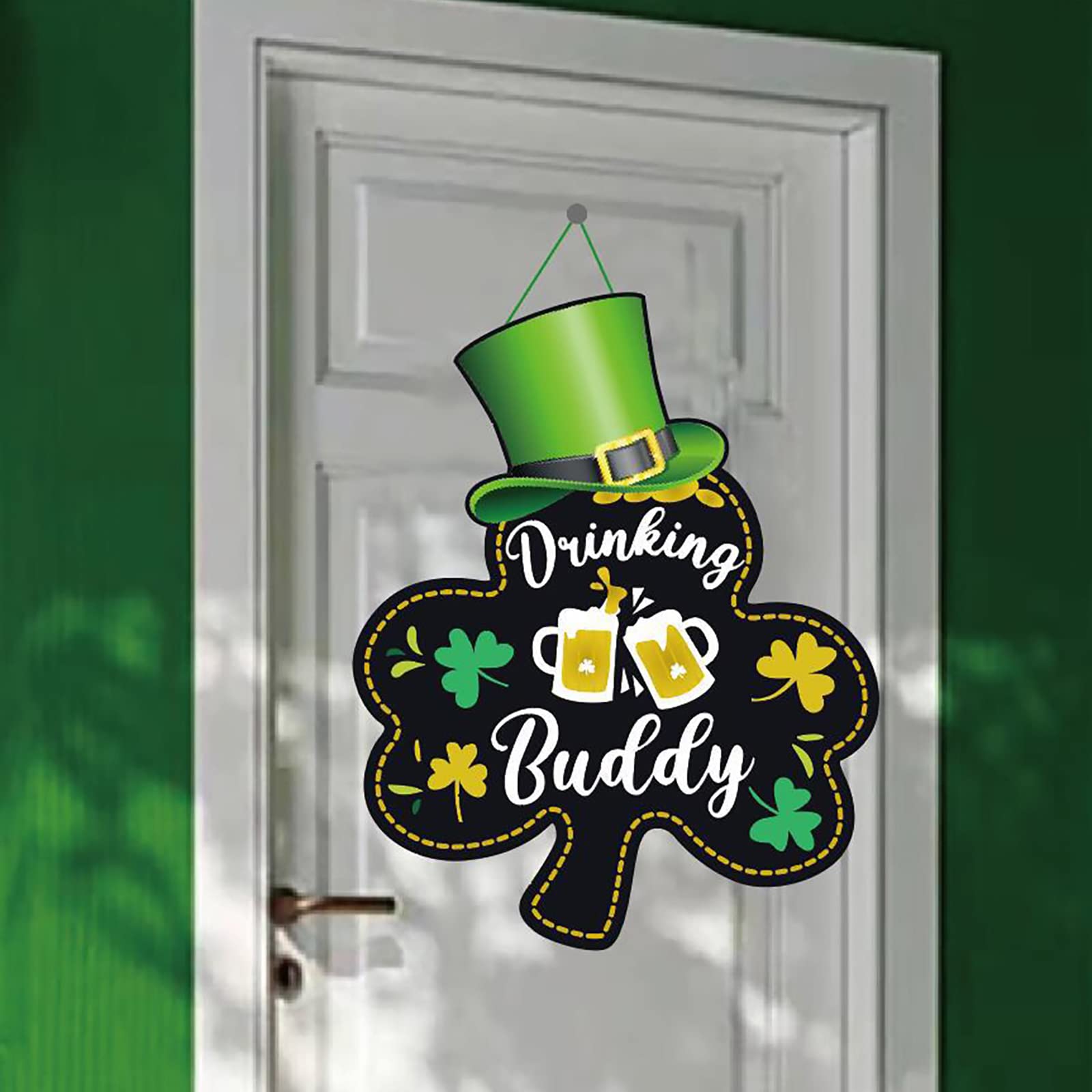 New Irish Festival Door Hangings for St. Patricks Day Parties Decorate Doors and Windows with Hangings Round Stained Glass Window Panel (Khaki, One Size)