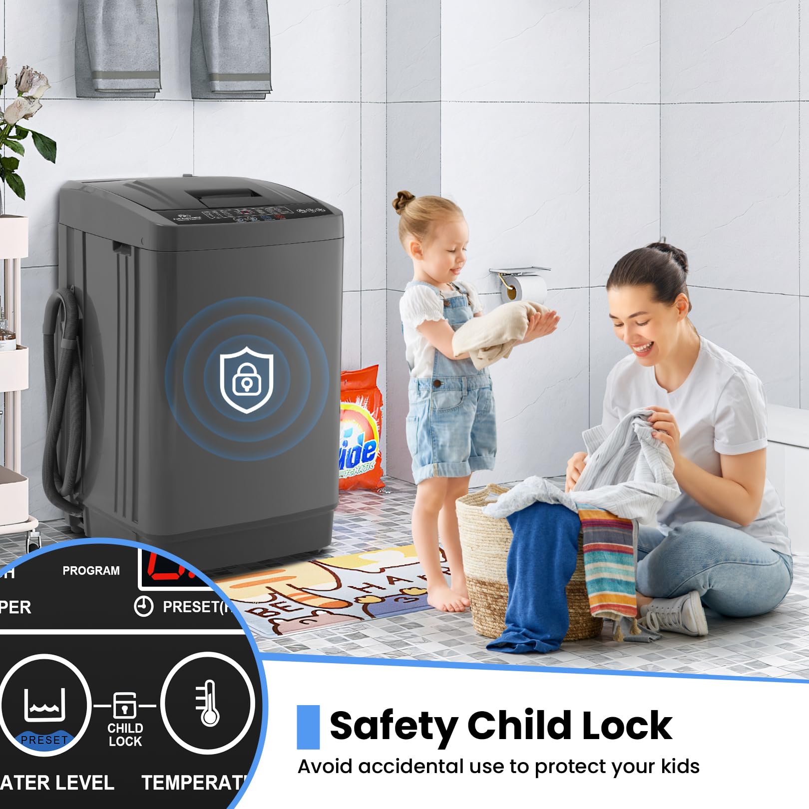 Nictemaw Portable Washing Machine, 20Lbs Capacity Full Automatic Portable Washer, 2.8Cu.ft Portable Washer Dryer Combo with 4 Wash Programs 4 Water Levels 3 Water Temp & Drain Pump for Home, RV, Dorm