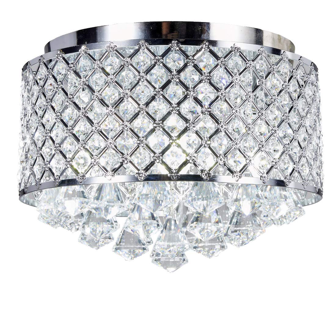 Diamond Life 4-Light Chrome Finish Round Metal Shade Crystal Chandelier Flush Mount Ceiling Fixture