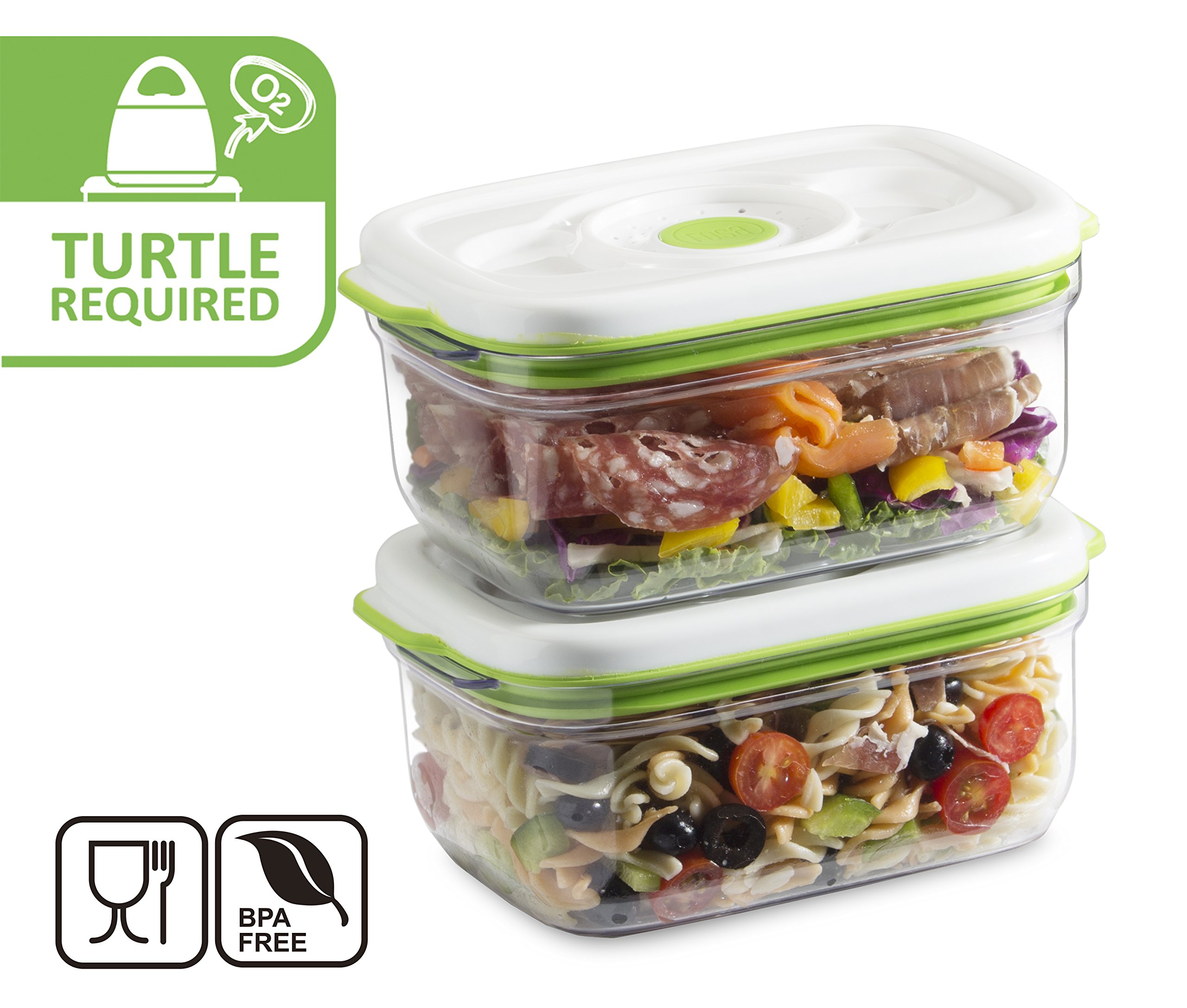 FOSA Vacuum Seal Food Storage System Reusable Medium Containers, 2 pack, 49 oz size (Vacuum Pump not Included)