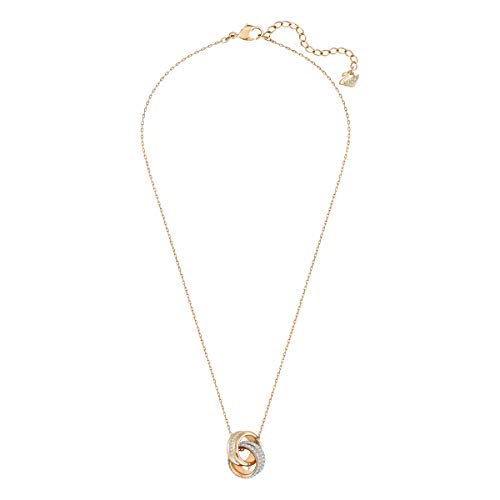 SWAROVSKI Further Collection Women's Necklace, Intertwined Circle Pendant with White Crystals and Rose-Gold Tone Plated Chain