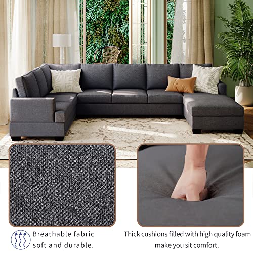 KELRIA LOVMOR Modern Style Large Upholstered U-Shape Sectional Sofa, Extra Wide Chaise Lounge Couch, for Living, Guest Room, Apartment, Home Theater, Seating Capacity 6 People, Grey
