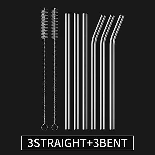 HeykirHome 6-Pack Reusable Glass Straw-Transparent,Size 8''x10 MM,Including 3 Straight and 3 Bent with 2 Cleaning Brush- Perfect For Smoothies, Tea, Juice-Clear