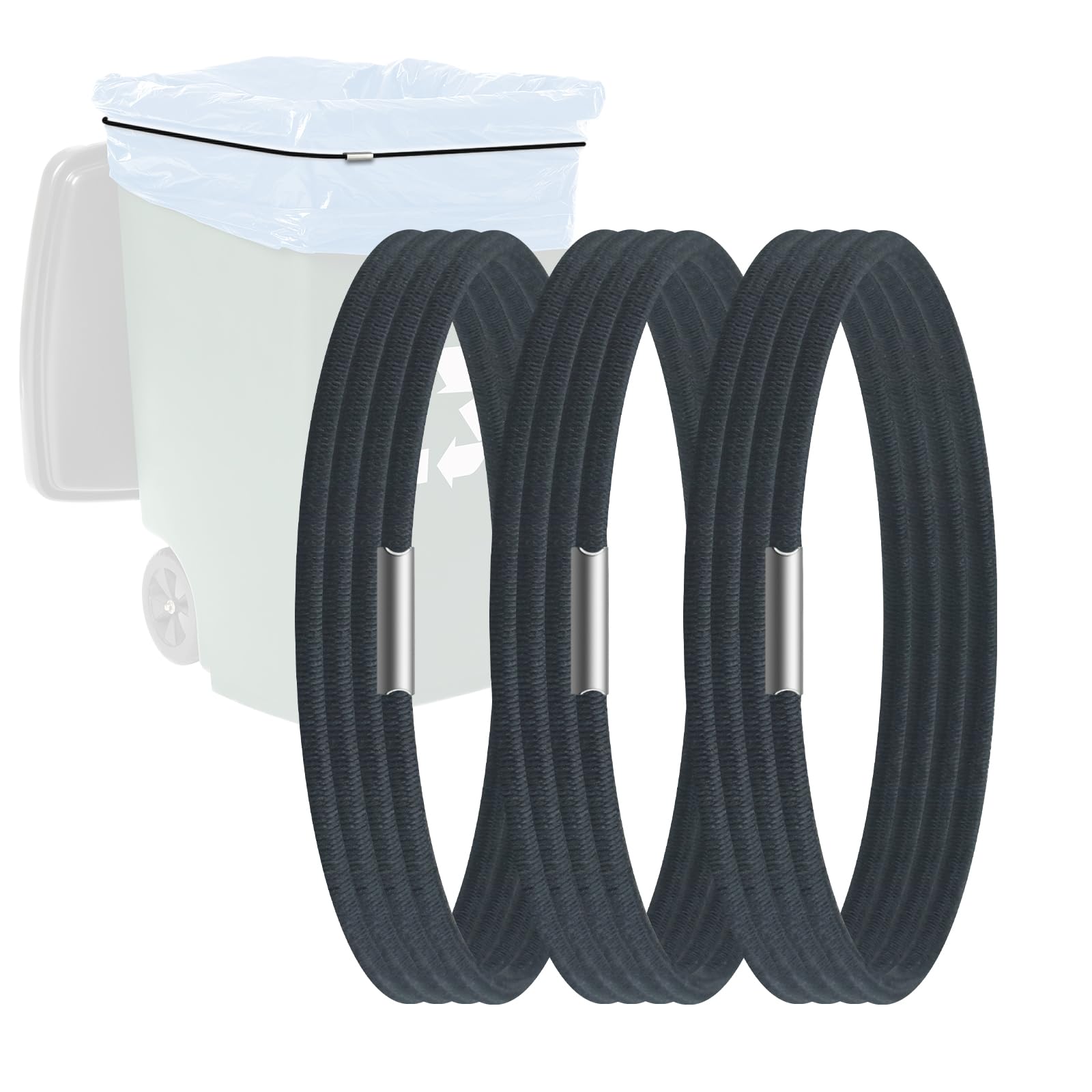 SDTC Tech Trash Can Bands, 3 PCS Elastic Rubber Bands, Fits 13 to 30 Gallon Garbage Can, Durable Trash Bag Bands Elastic Bands to Hold Trash Can Bags in Place (Black)