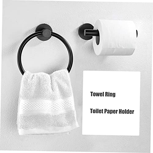 Uonlytech 6 pcs Hand Rack Towel Hanger and Cabinet with Hook Wall Paper Rod Wall-Mounted Rustic Supplies Black Holder Tissue Steel Toilet Practical Hardware Storage Dispenser