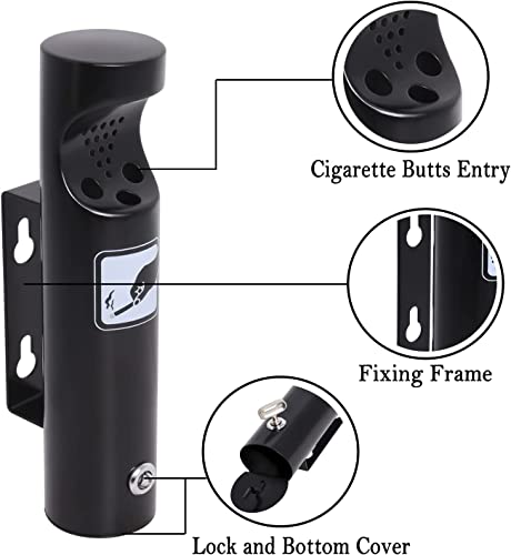 Wall Mounted Outdoor Stainless Steel Cigarette Butt Receptacle (Black, 1pcs)