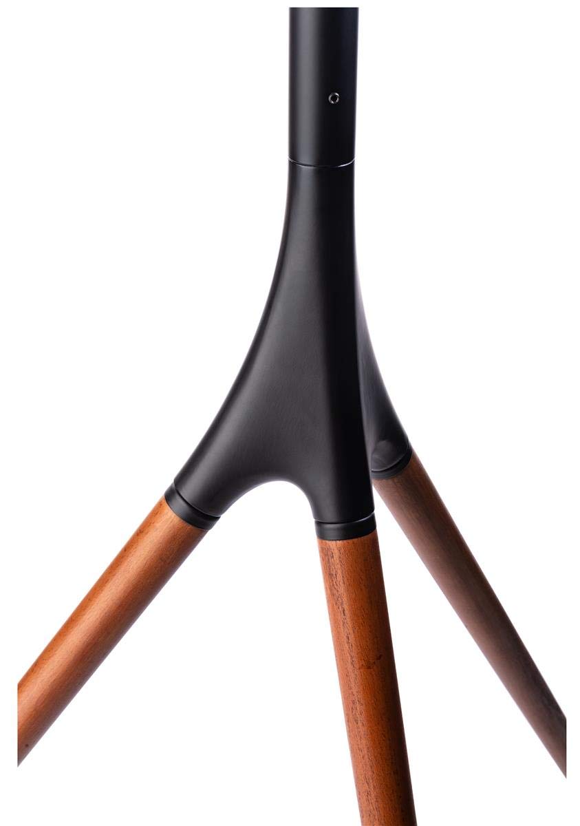 Displays2go 43”- 65” Tripod Easel Artistic TV Stand, 180° Swivel – Black/Walnut (ARTTV65B)