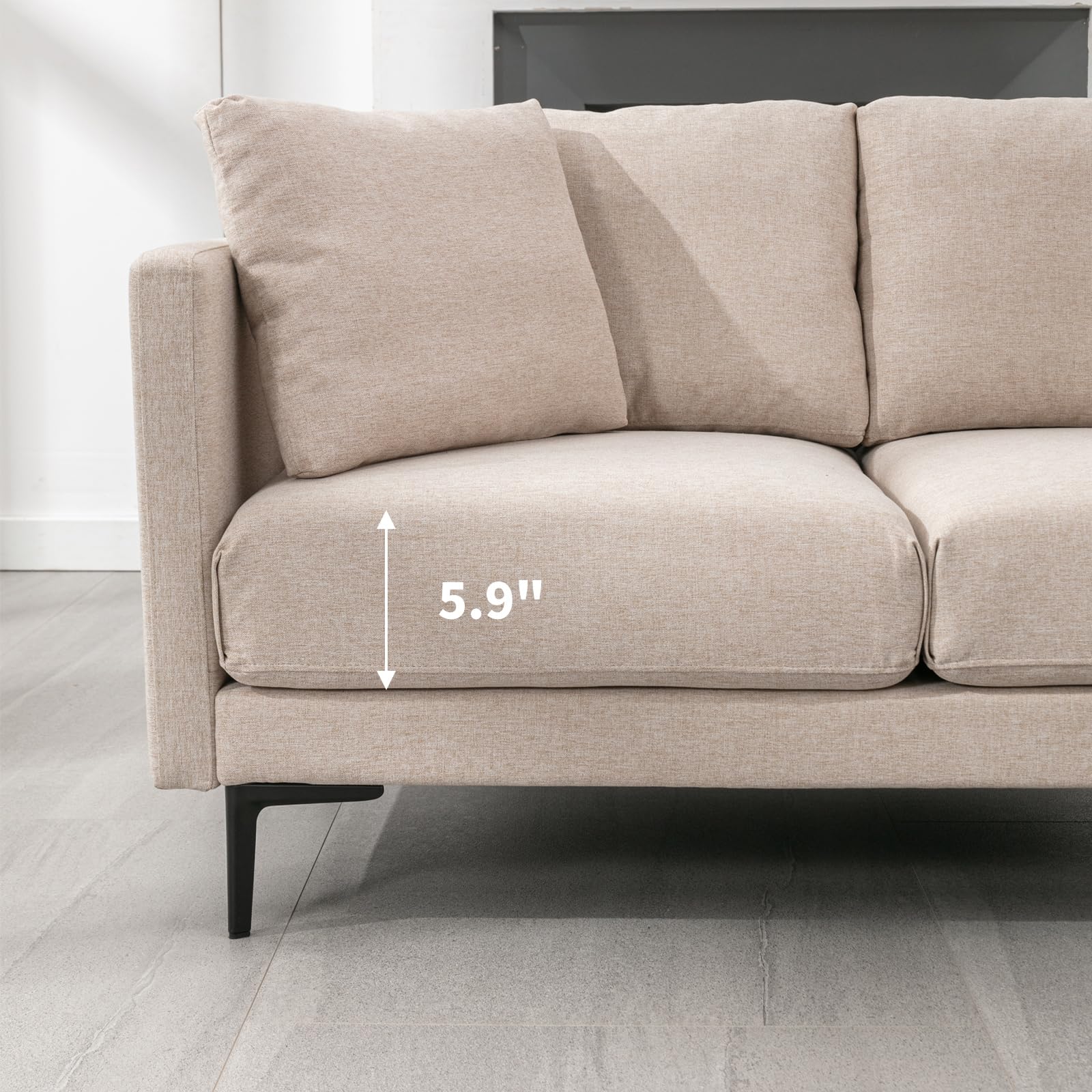 Mjkone 107" Modern Linen Sectional L-Shaped Couch, Convertible L Shaped Sofa with 2 Cushions, Oversized 5 Seat Corner Sofa Couch Set with Sturdy Legs for Living Room Apartment - Beige