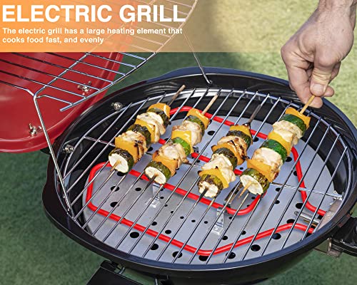 Homewell Electric BBQ Grill for Indoor & Outdoor Grilling with Warming Rack - Portable Patio Grill 1600 Watts (Red)