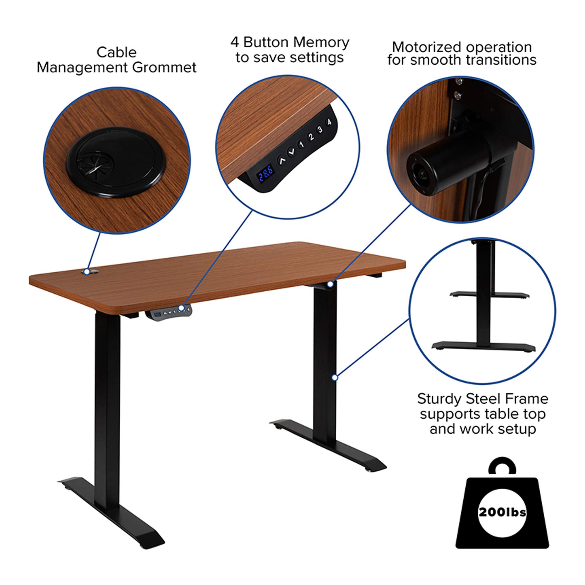 Flash Furniture Regent Manor 48"W x 24"D Mahogany Electric Height Adjustable Standing Desk with Black Mesh Swivel Ergonomic Task Office Chair