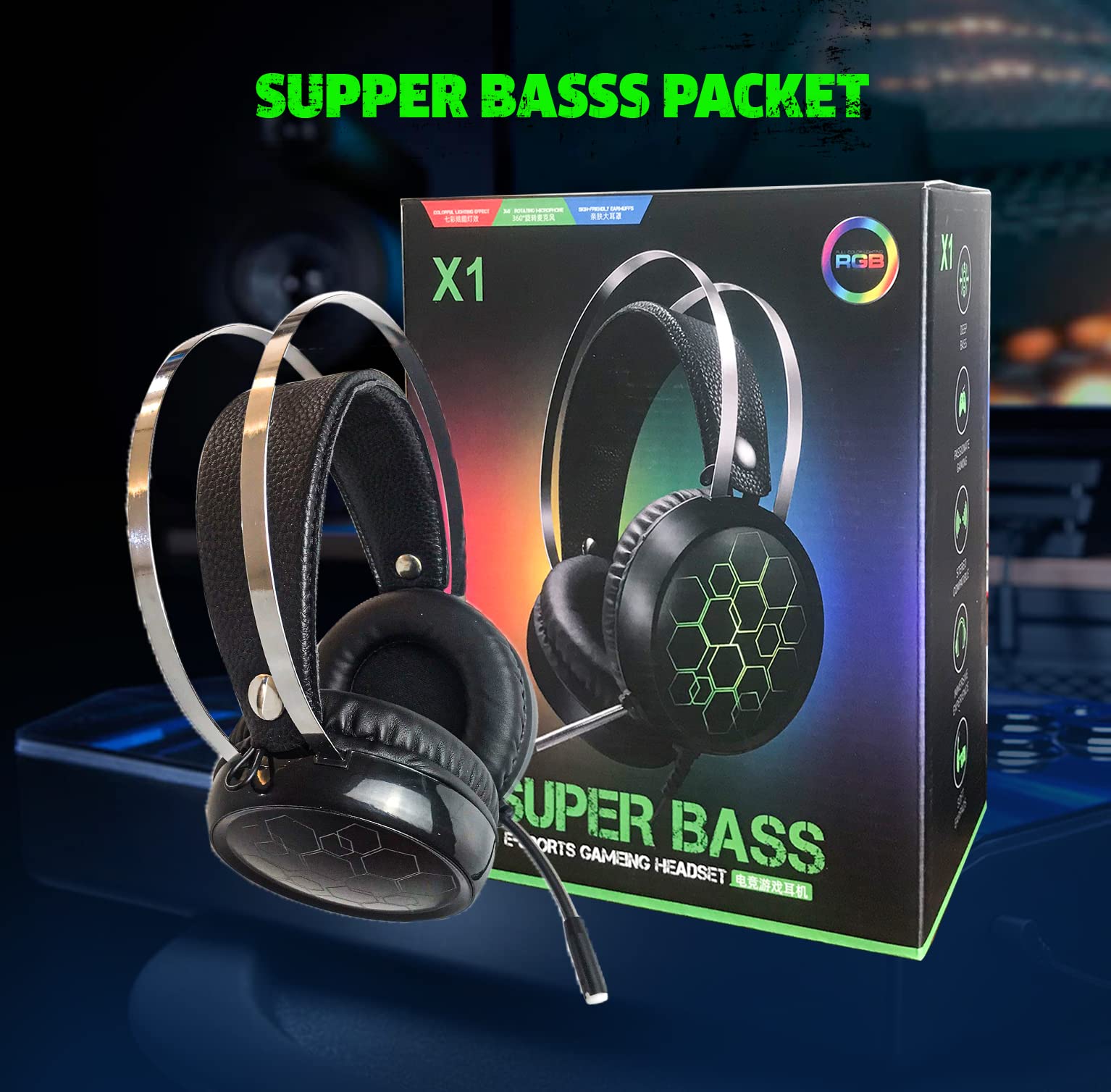 Dracaena Headset: USB dual 3.5mm - Over-ear Headphones with Noise cancelling - Deep Bass Stereo Sound - Ear Flexible Microphone Volume Control - LED light