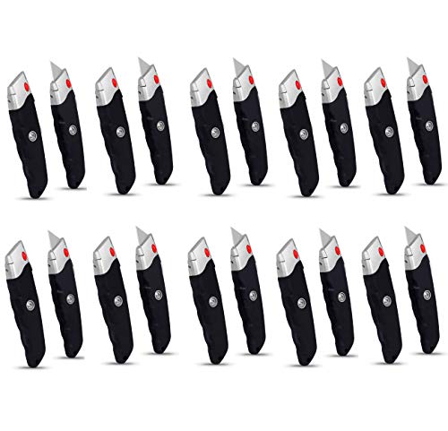 Internet's Best Premium Utility Knife - Set of 20 - Retractable Razor Knife Set – 5 Extra Blade Refills - Box Cutter Locking Razor Knife – Rubber Grip - Black