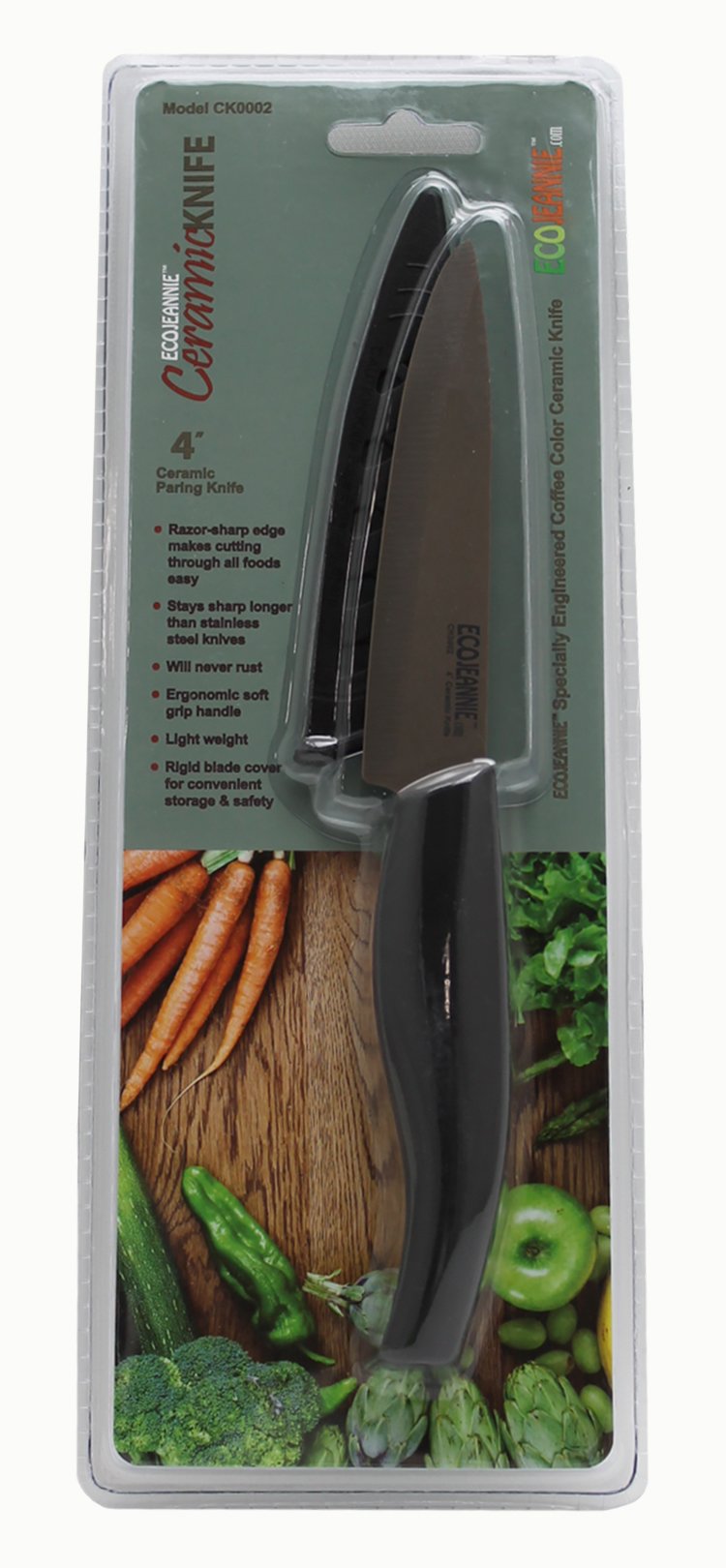 EcoJeannie CK0001 6 Inch Advanced Coffee Color Ceramic Blade Professional Chef's Knife with Plastic Protective Cover