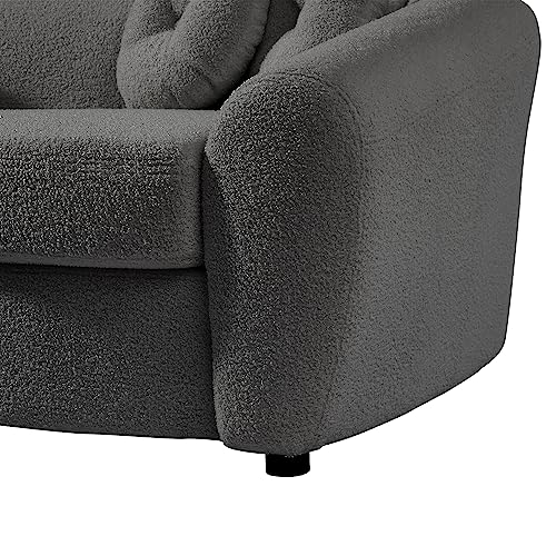 Modern Cloud Curved Sofa Comfy Boucle Couch, Luxury 3-Seat Teddy Fabric Upholstered Leisure Deap Seat Sectional Sofá with 5 Decorative Throw Pillows for Living Room