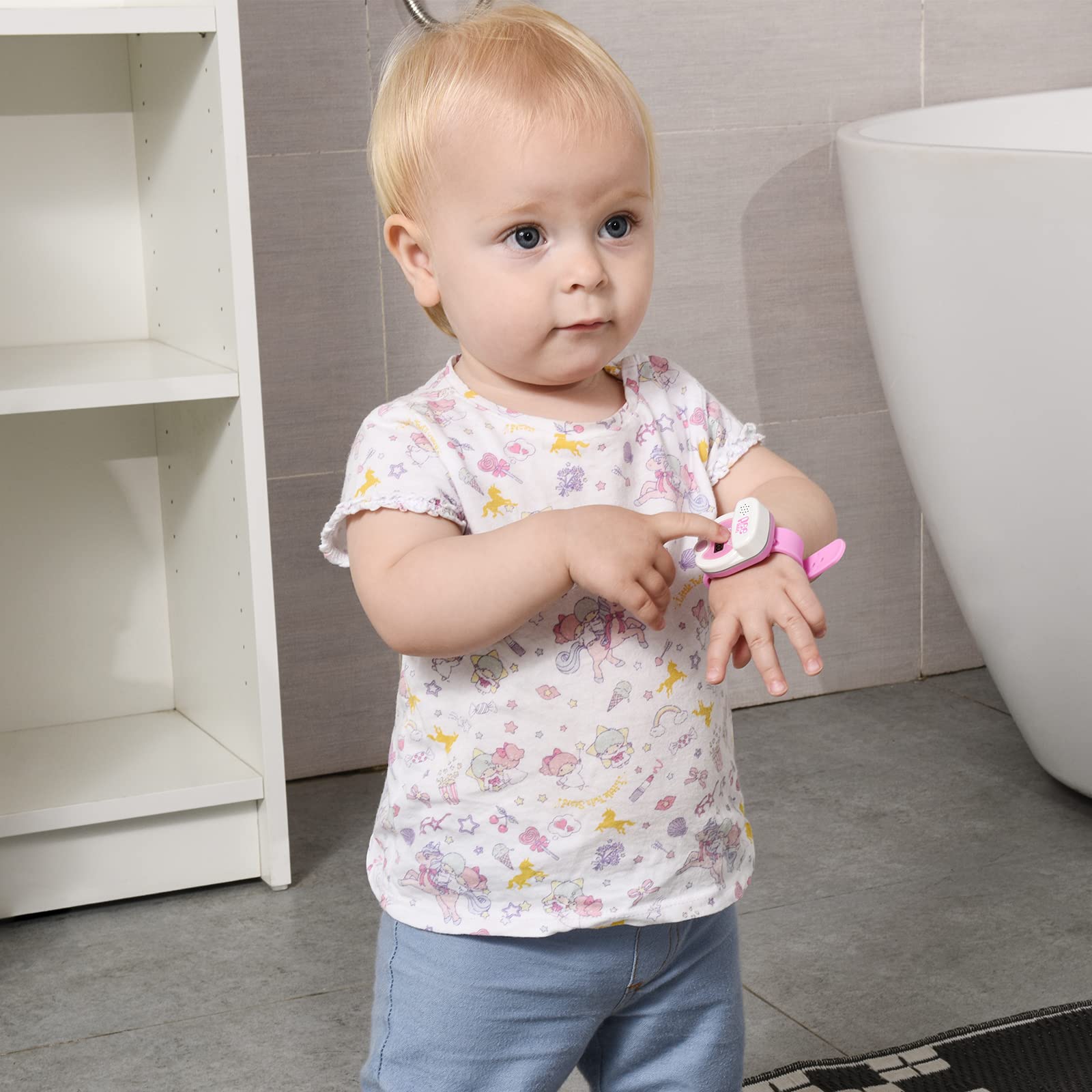 SKYROKU Potty Training Watch for Toddlers β Cute Toilet Shape, Music & Light Reminders, 3 Songs, Countdown Timer, Replaceable Battery, Silicone Strap β Easy Setup & Safe for Kids(Pink)
