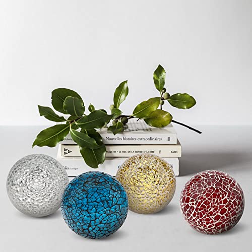 Kepfire 3Pcs Mosaic Glass Sphere 3.15 Inch Round Crackl Orbs for Bowls Vases Dining Table Centerpiece Home Decoration - Gold