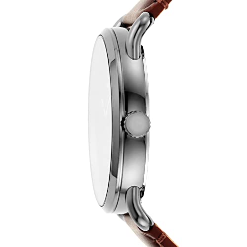 Fossil Men's Copeland Quartz Stainless Steel and Leather Three-Hand Watch, Color: Smoke, Brown (Model: FS5664)
