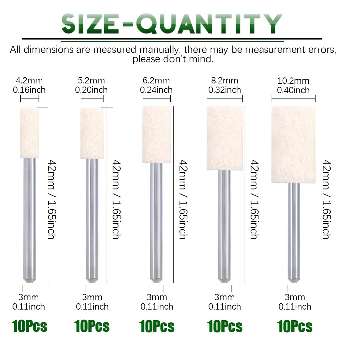 Keadic 100pcs Multifunctional Wool Felt Polishing Bits Mandrel Mounted Grinding Buffing Accessories Attachment Set - 1/8 Inch Shank