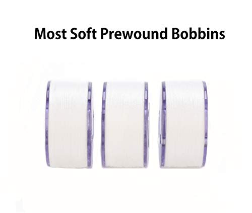 Simthread 144pcs White 90 Weight WT(60S/2) Prewound Bobbins Thread Size A Class 15 Plastic Sided for Brother Babylock Embroidery Thread Sewing Thread Machine DIY