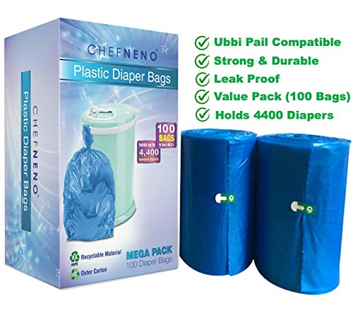 Disposable Diaper Pail Refill Plastic Bag (100 count) Compatible with Ubbi Diaper Bag Pail 13 Gal Capacity Diaper Pail Bag Fits 8 Gallon Medium Kitchen Trash Bag Heavy Duty Large Garbage Bag, 100 Bags