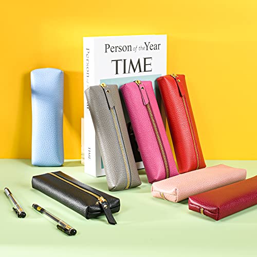 Sluxa Pink Genuine leather case, Pen organizer for adults, Small pencil case for women.
