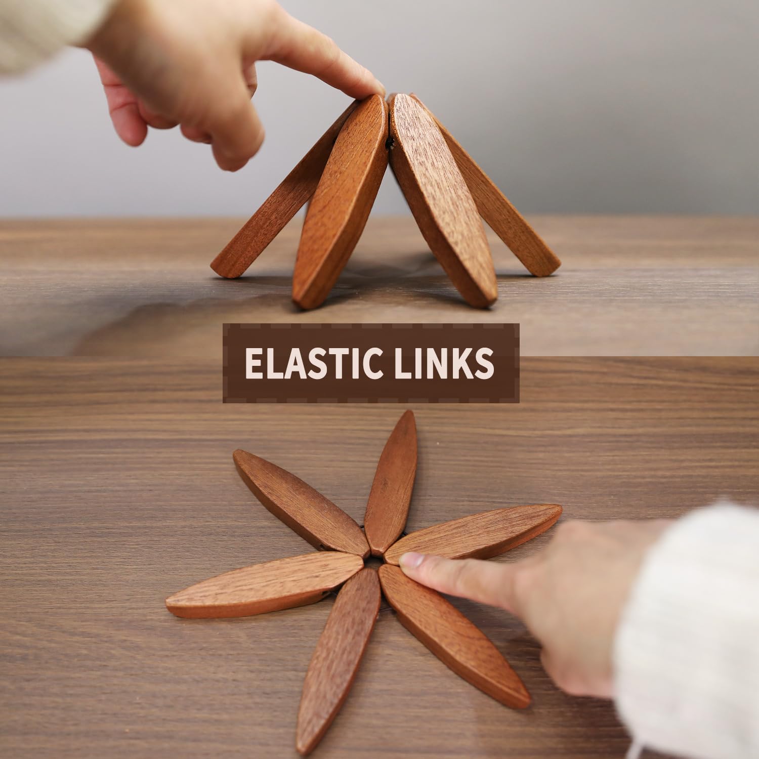 𝗡𝗘𝗪 Set of 3 Kitchen Table Decor Foldable Wooden Trivets for Hot Pots and Pans,Tree Shape Trivets, (Sapele Wood Trivets)