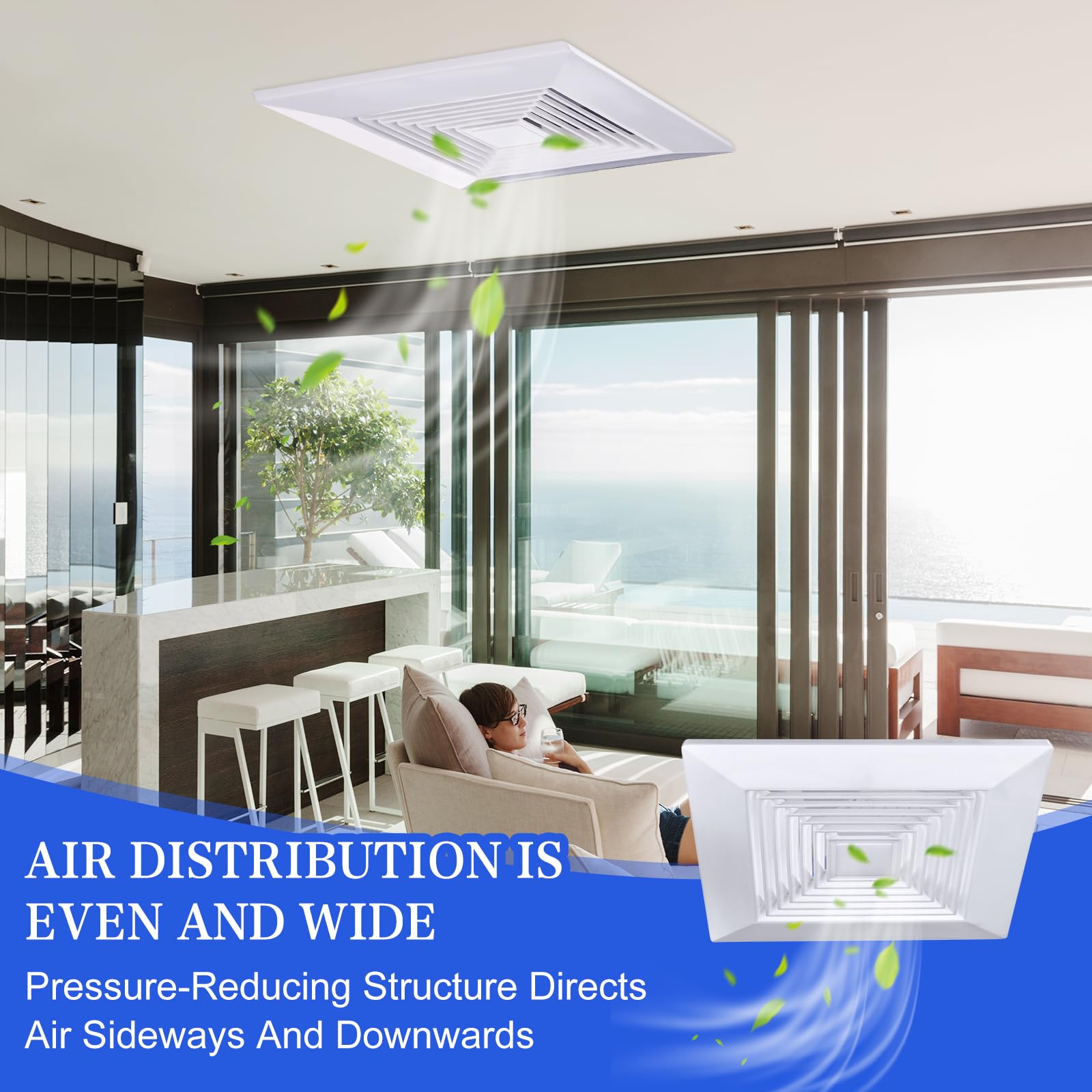 Mkhaslri 4 Pcs Exhaust Bathroom Ceiling Fan 9 x 9 Inch Grille with Springs Plastic Replacement Vent Cover Wall Mount Bathroom Fan Cover Replacement Parts for Square Ceiling for Ventilation Fan