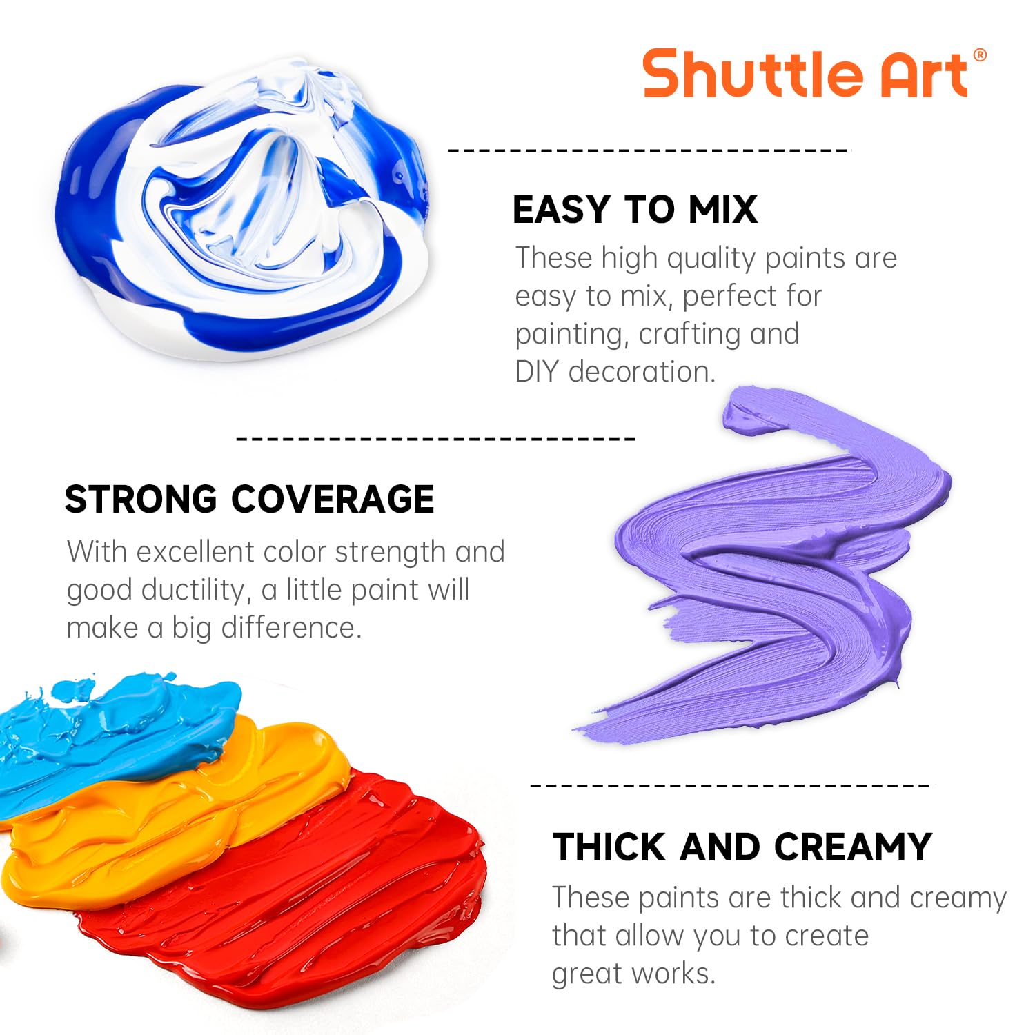 Shuttle Art 25 Colors Acrylic Paint Set, 2oz/60ml Bottles, Rich Pigmented Acrylic Paints for Artists, Beginners, Kids, Painting on Canvas Rocks Wood