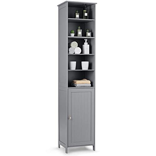 Tangkula 72 Inches Tall Cabinet, Bathroom Free Standing Tower Cabinet with Adjustable Shelves & Cupboard with Door Space Saving Cabinet Organizer Home Storage Furniture (Gray)