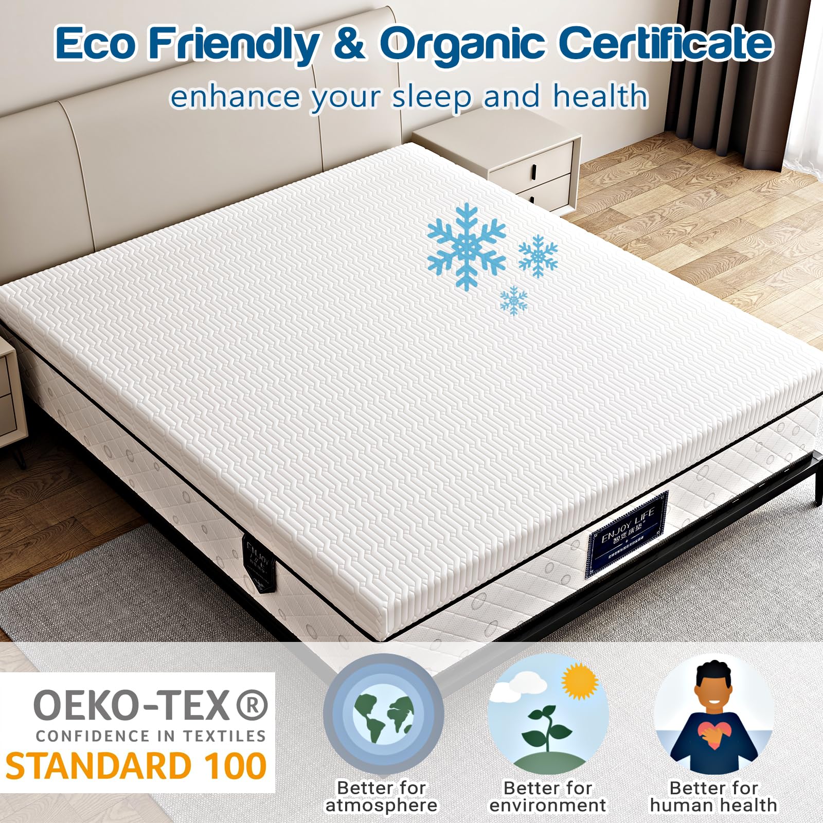 PECASOY 3 Inch Cooling Memory Foam Mattress Topper, High Density Supportive Foam Matress Topper with Washable Removable Bamboo Cover, Hypoallergenic, Bed Mattress Pad Queen Size