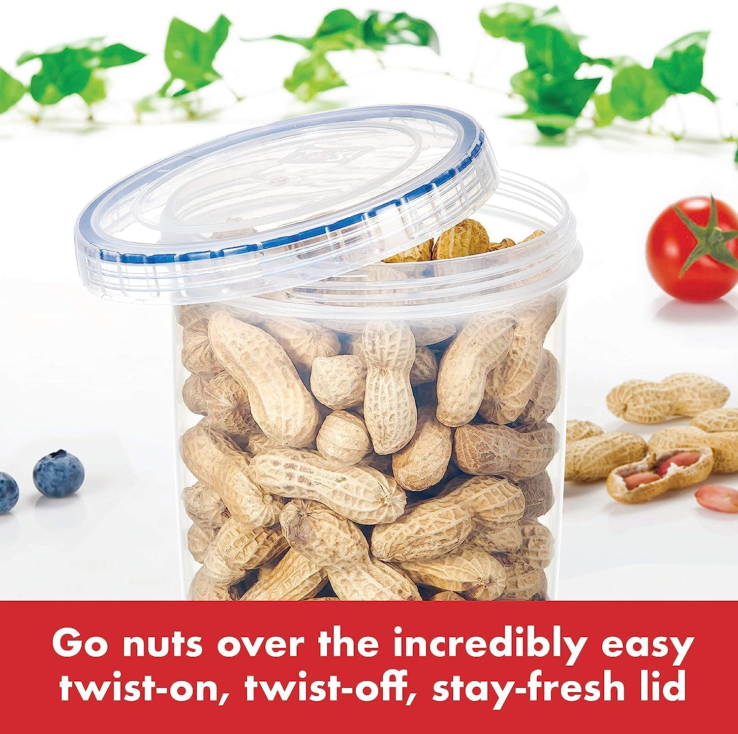Easy Essentials Twist Food Storage lids/Airtight containers, BPA Free, Tall-30.4oz Clear
