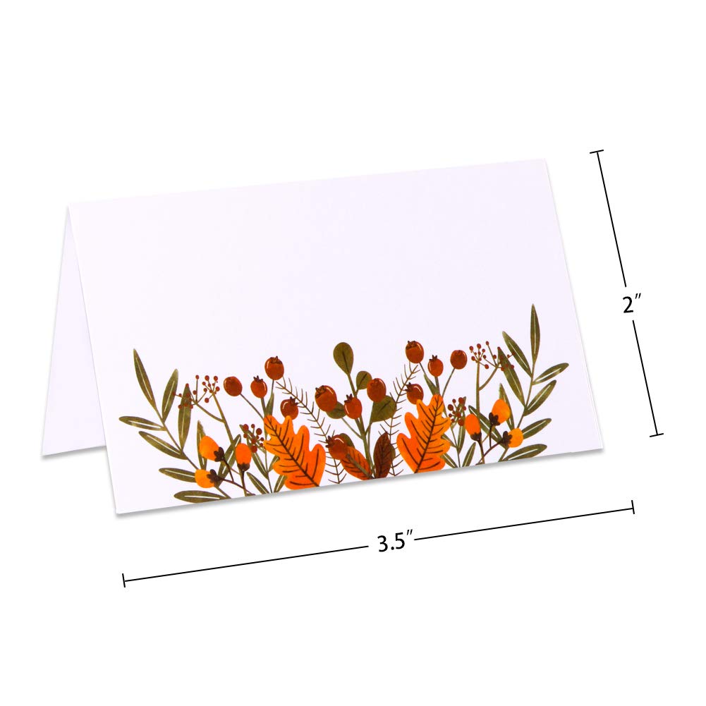 SICOHOME Fall Harvest Place Cards - 50 Packs Thanksgiving Name Cards for Table Setting Small Paper Tent Cards Pumpkin Table Place Cards Wedding