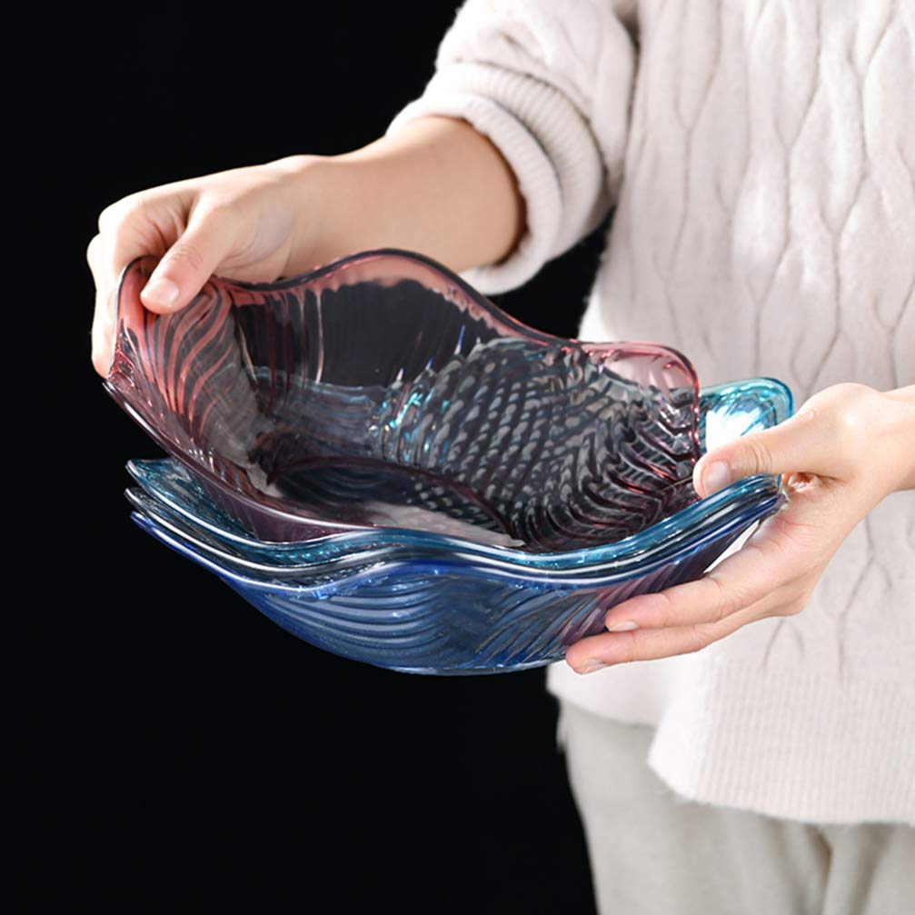 Hemoton Serving Bowl Platter Fruit Holder Bowl Clear Salad Bowl for Home Party Chips Candy Snack Flower Pattern Wave Edged 25.8cm (Blue)