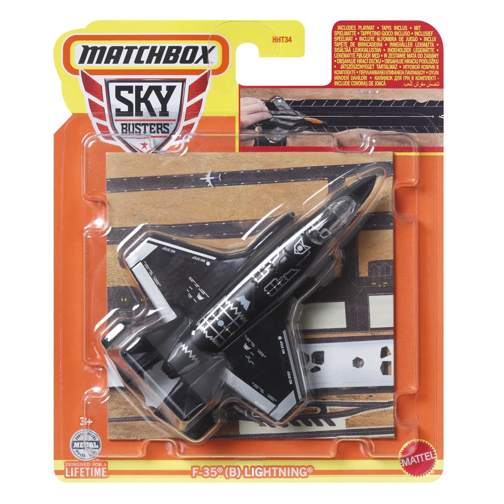 Matchbox Collectible Die-Cast Metal Sky Busters Inspired by Lockheed Martin F-35 Lightning Jet - HVM40 ~ Black and Silver Stealth Combat Fighter Jet Airplane ~ Includes Playmat