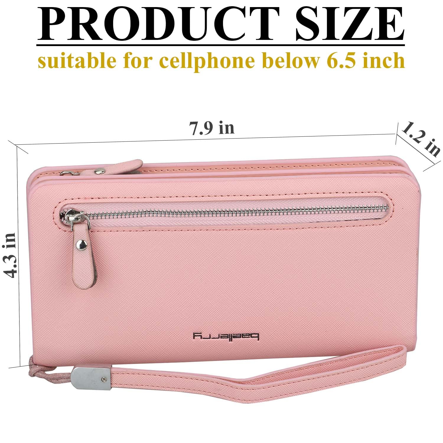 Women’s Long PU Leather Wallet with Credit Card Holders Money Organizer Zipper Purse Wristlet Handbag (A Pink)